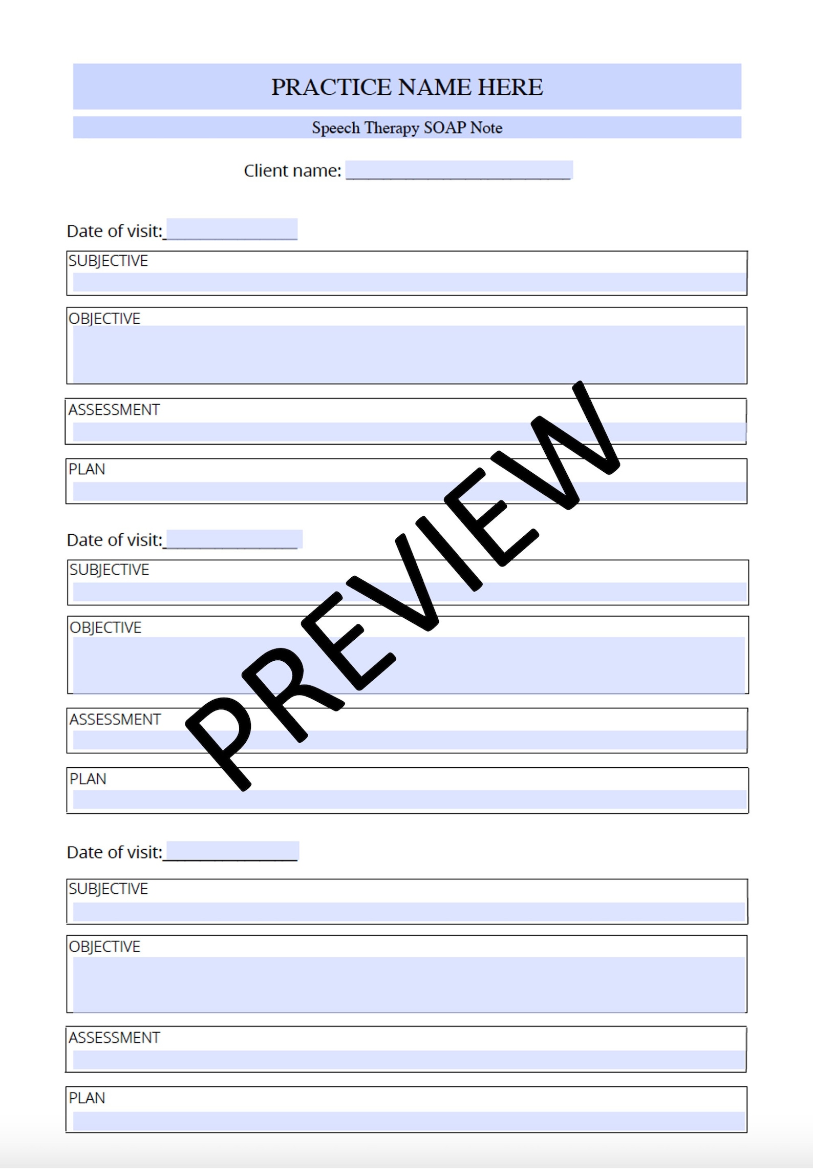 SOAP Note (multi) for Speech Therapy (editable, Fillable, Printable PDF ...