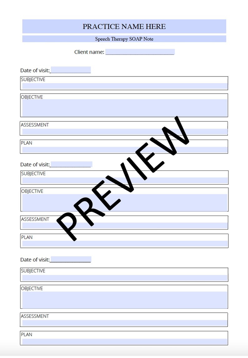 SOAP Note (multi) for Speech Therapy (editable, Fillable, Printable PDF ...