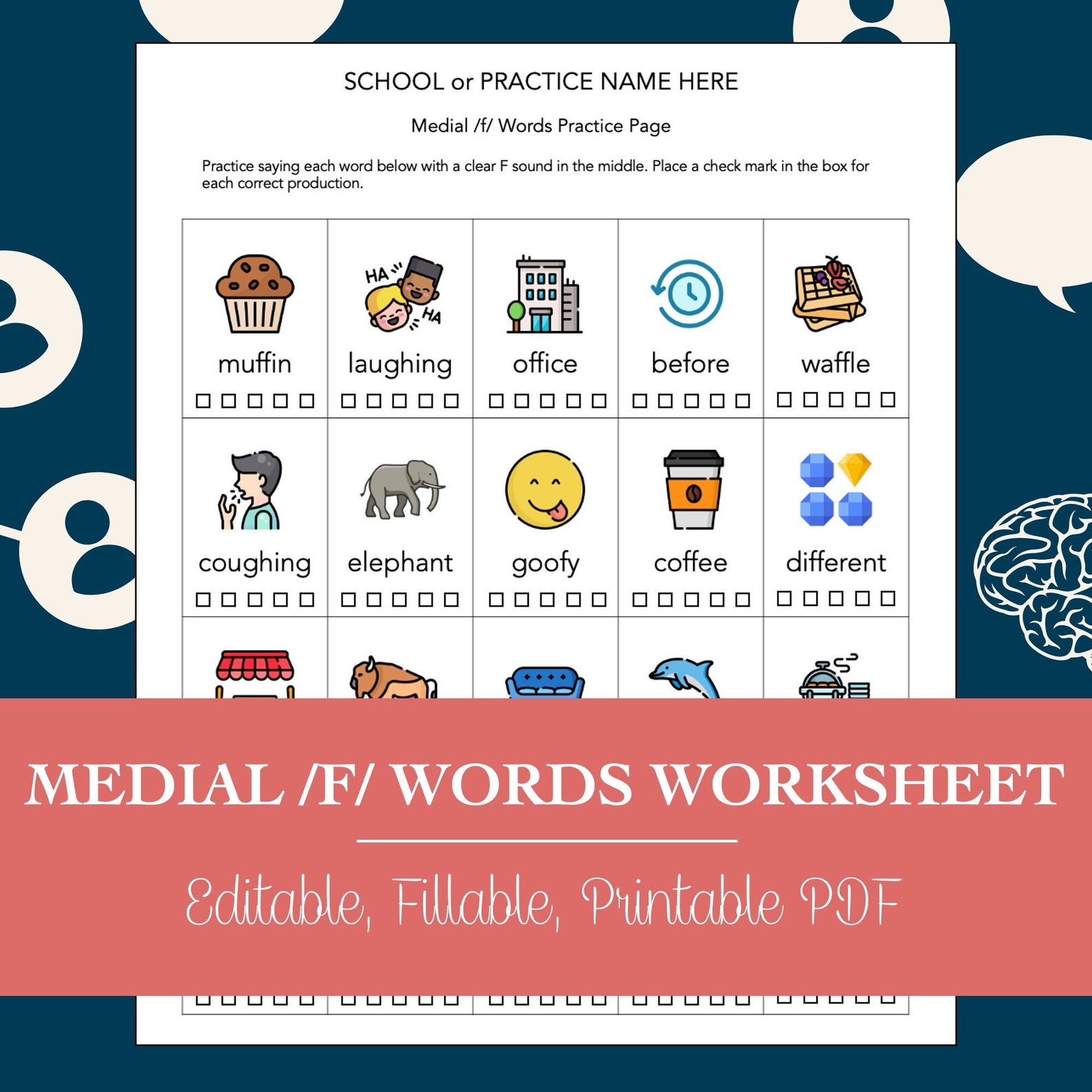 Medial F Words Worksheet for Speech Therapy (printable PDF) - Etsy