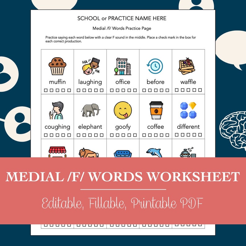 Medial F Words Worksheet for Speech Therapy (printable PDF) - Etsy