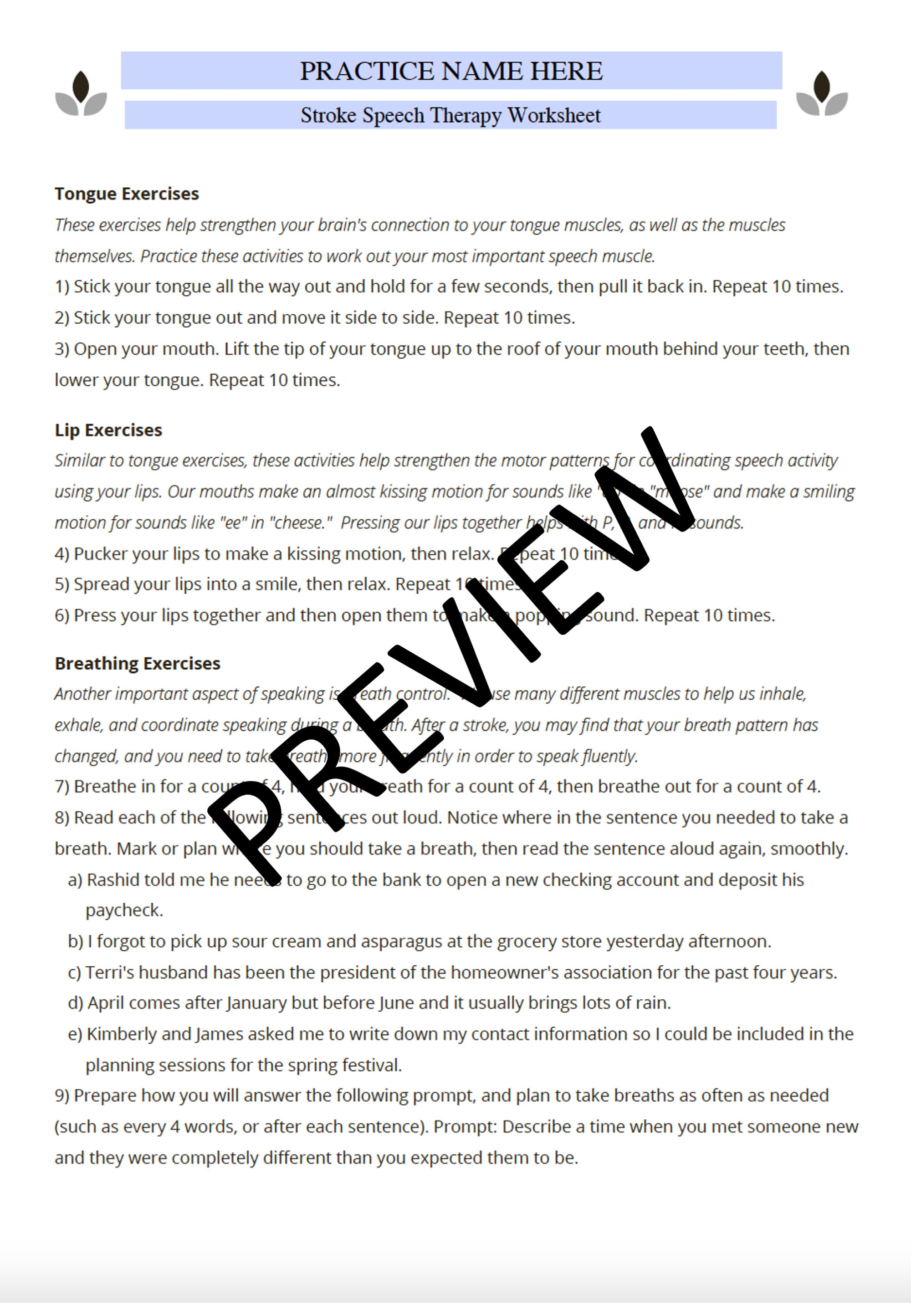 Stroke Worksheet for Speech Therapy (editable, Fillable, Printable PDF ...