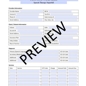 Superbill Template for Speech Therapy (editable, Fillable, Printable ...