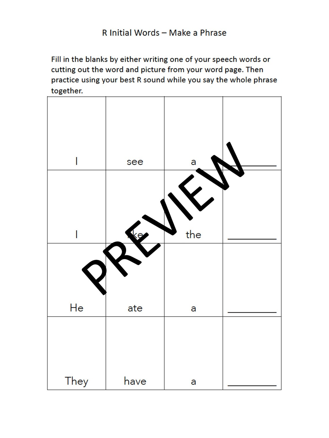 R Initial Words Picture Pages Worksheet + Progress Tracker for Speech ...