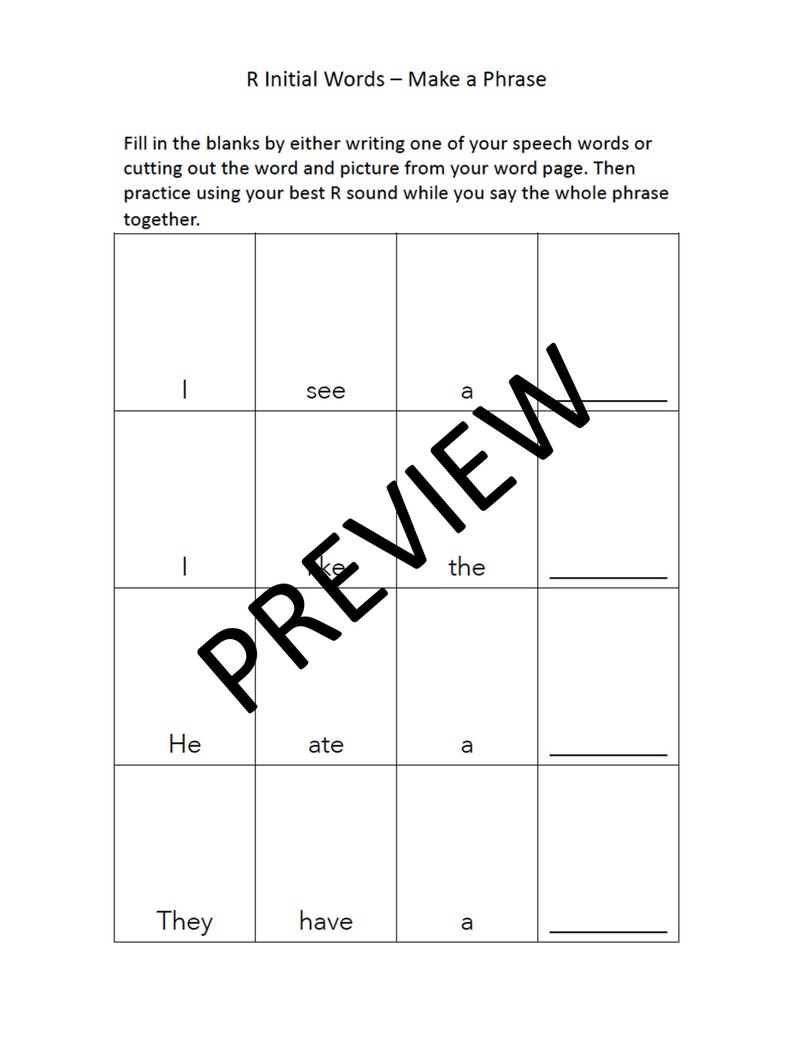 R Initial Words Picture Pages Worksheet + Progress Tracker for Speech ...