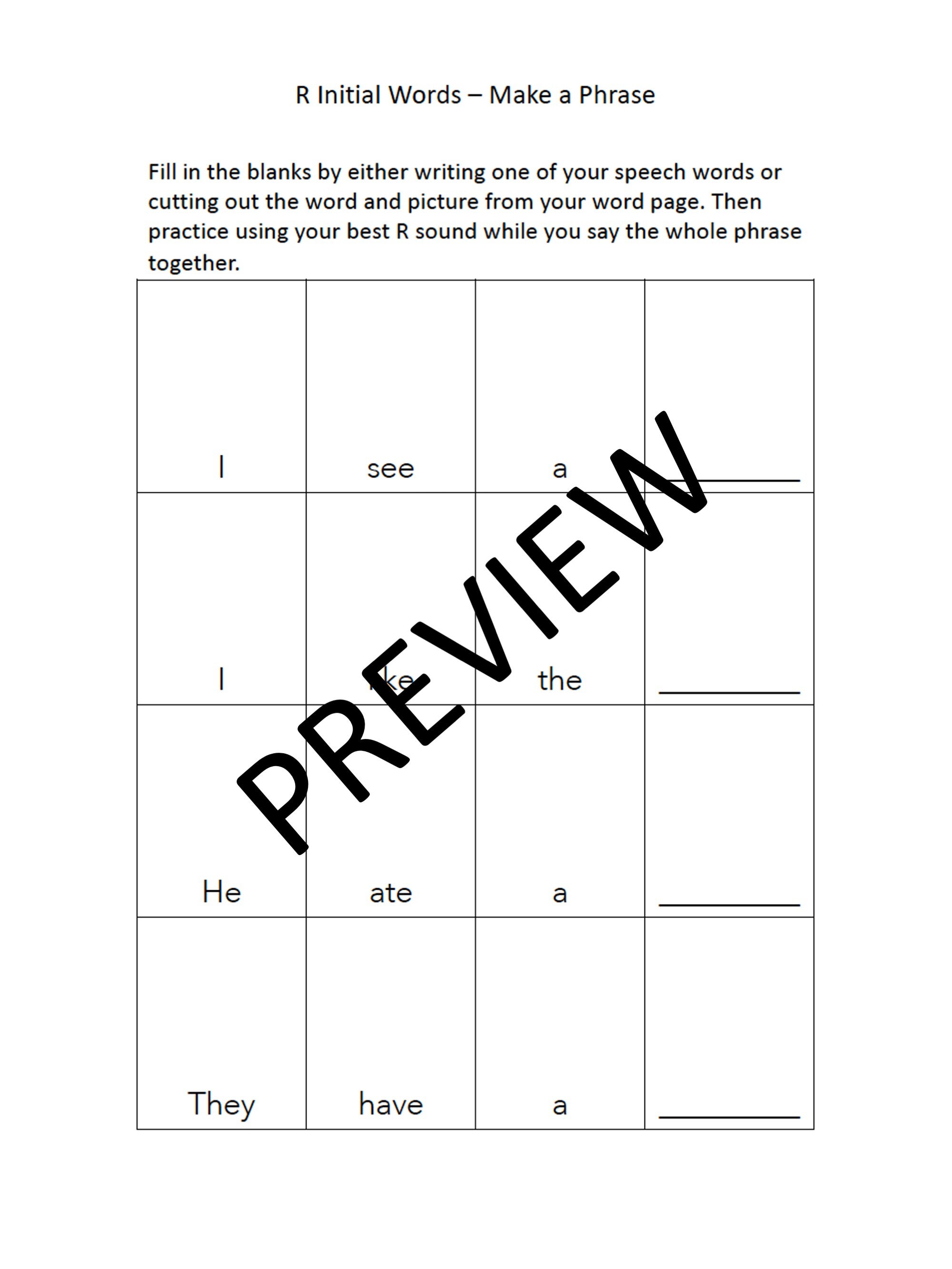 R Initial Words Picture Pages Worksheet + Progress Tracker for Speech ...