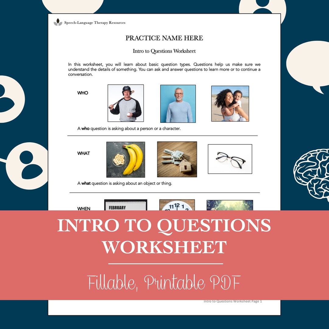 Intro to WH Questions Worksheet for Speech Therapy (editable, Fillable ...