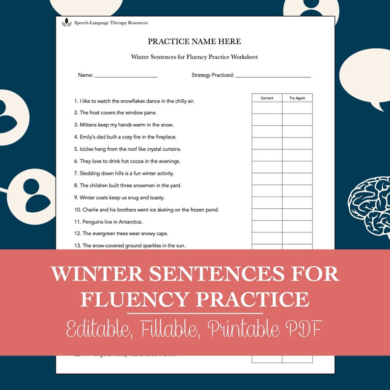 Winter Sentences for Fluency Practice Worksheet for Speech Therapy ...