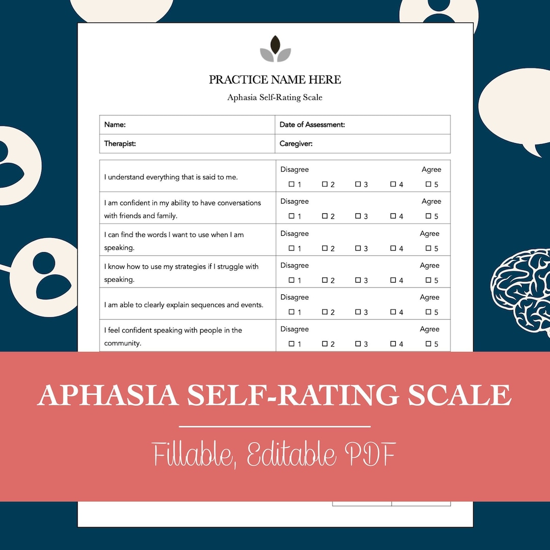 Aphasia Assessment Self-rating Scale Worksheet for Speech Therapy ...