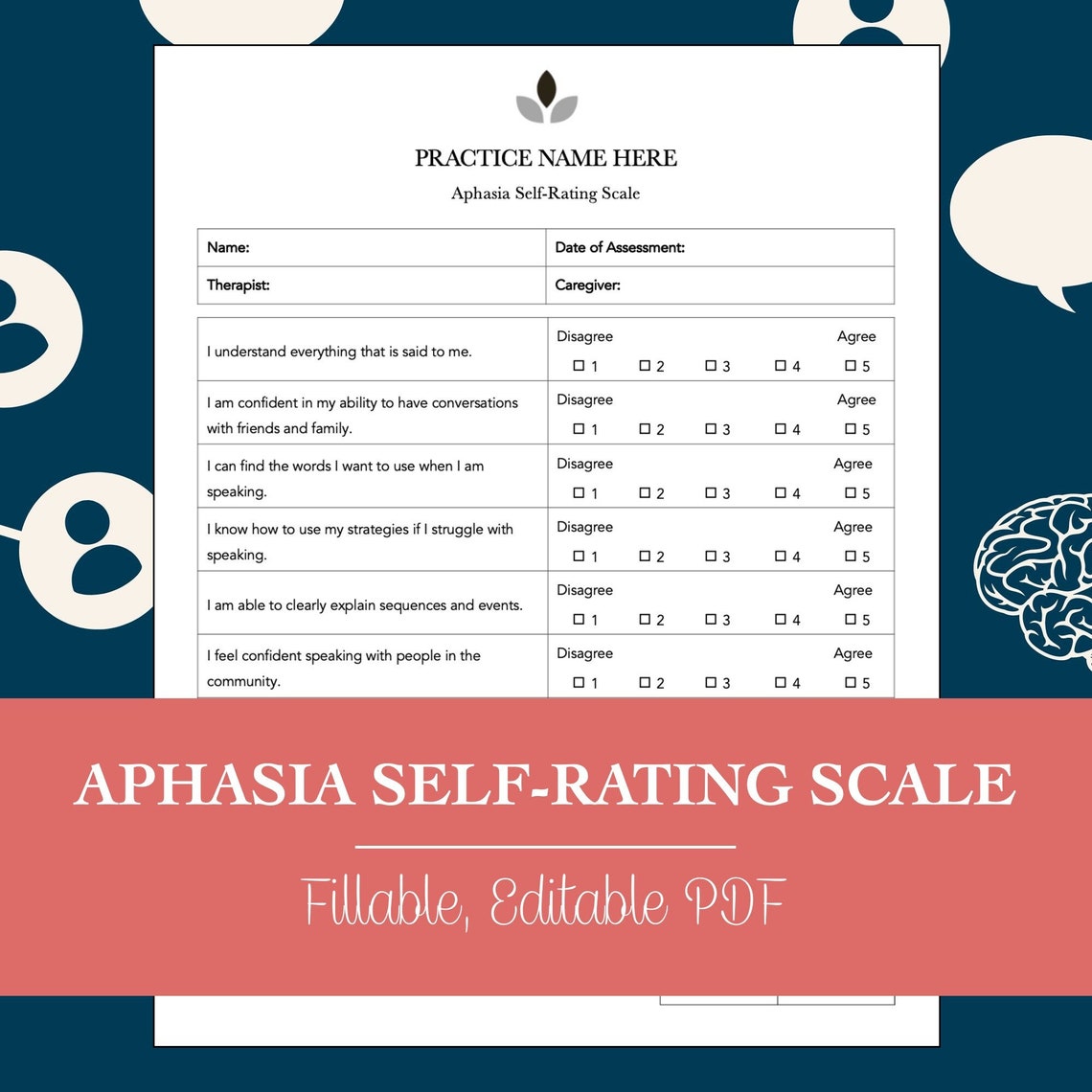 Aphasia Assessment Self-rating Scale Worksheet for Speech Therapy ...