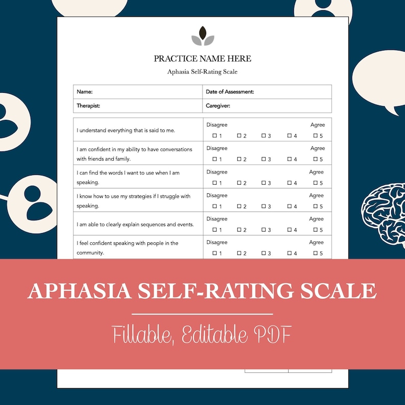 Aphasia Assessment Self-rating Scale Worksheet for Speech Therapy ...