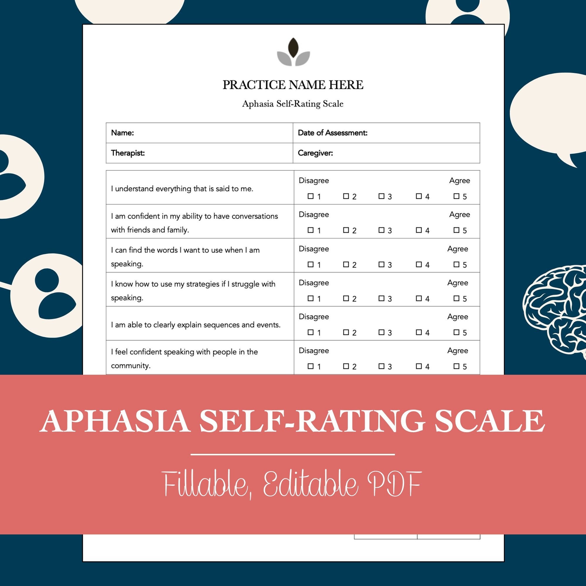 Aphasia Assessment Self-rating Scale Worksheet for Speech Therapy ...