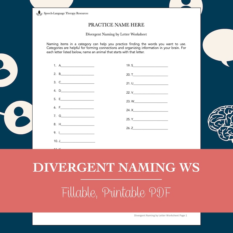 Divergent Naming by Letter Worksheet for Speech Therapy (editable ...