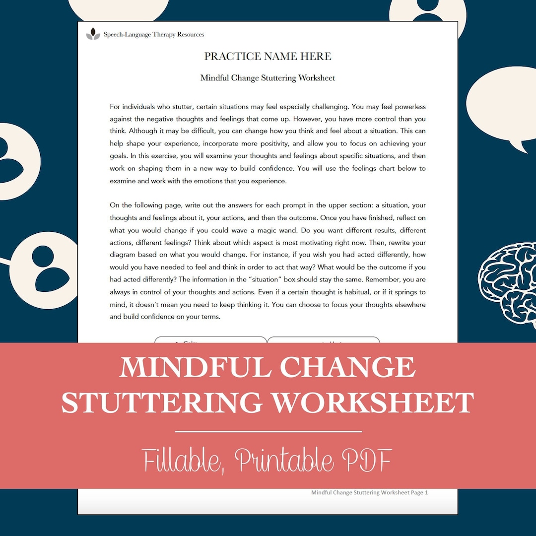 Mindful Change Stuttering Worksheet for Speech Therapy (editable ...
