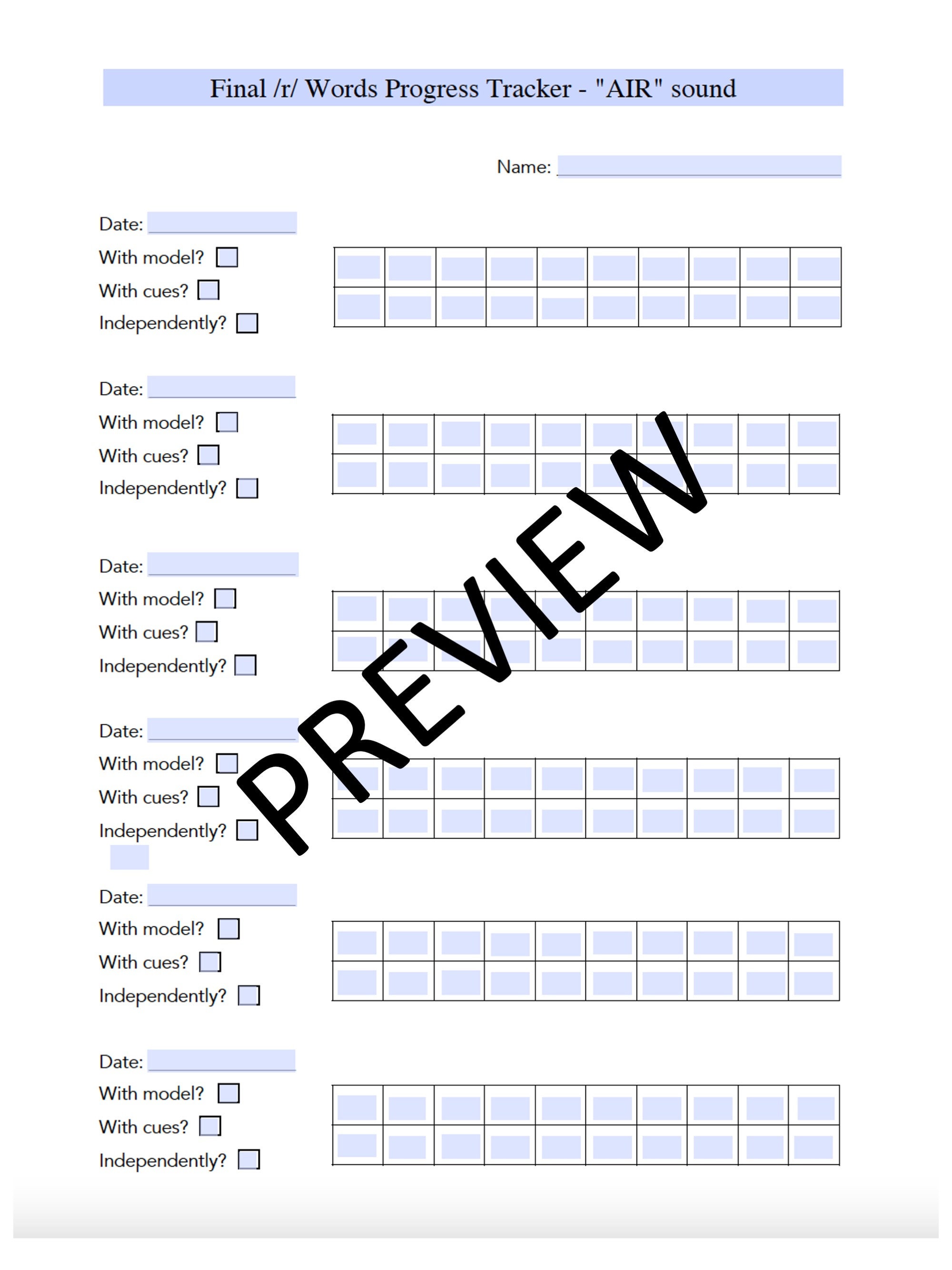 Final R Words AIR Sound Worksheet for Speech Therapy (editable ...