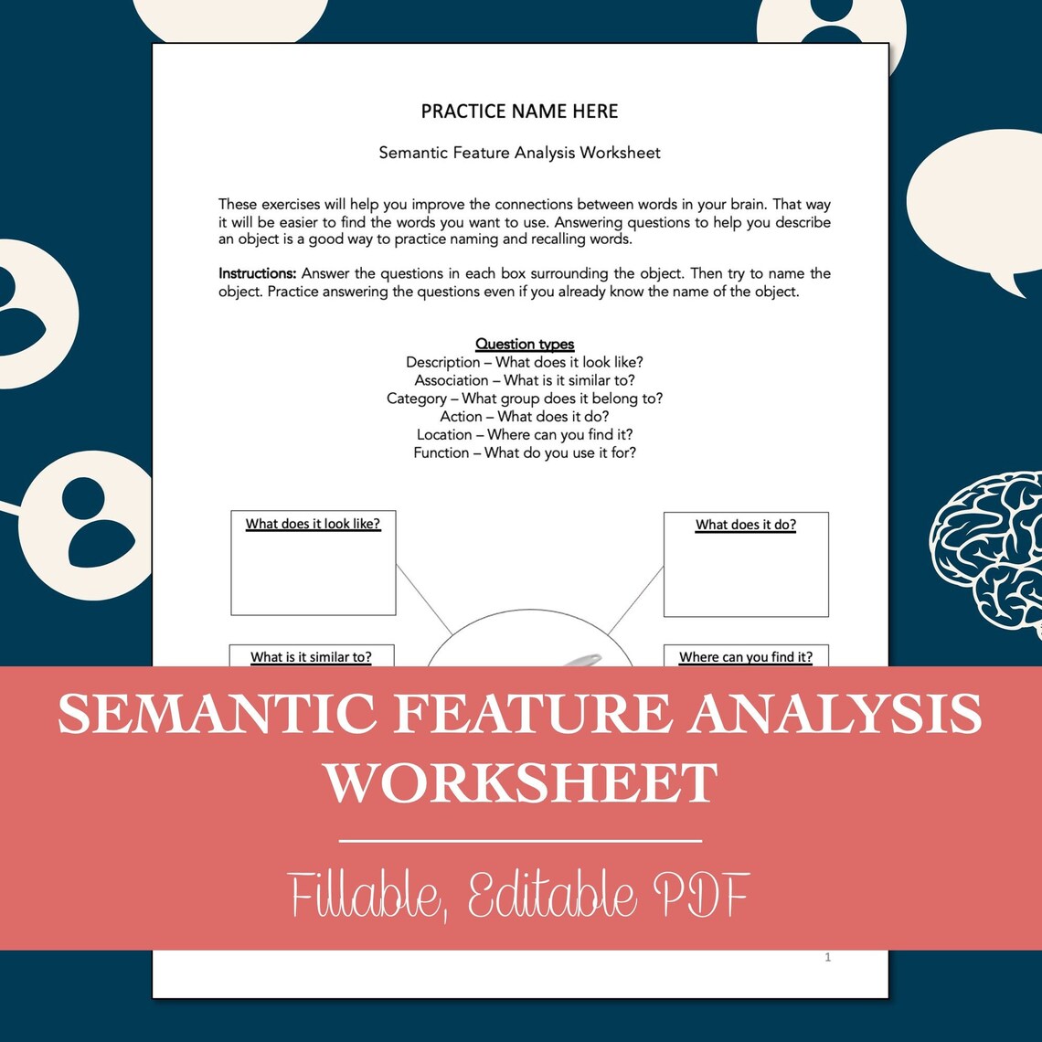 Semantic Feature Analysis Worksheet for Speech Therapy (editable ...