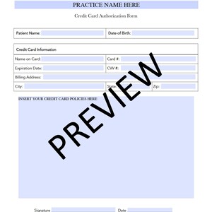 Credit Card Authorization Form for Speech Therapy (editable, Fillable ...