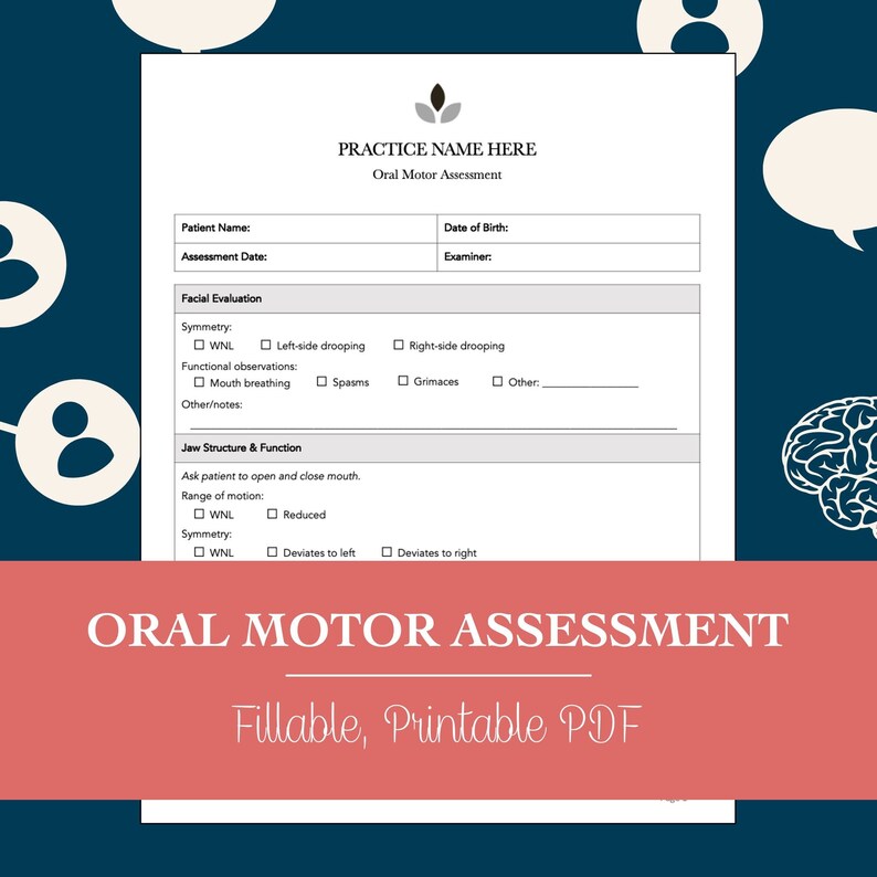 Oral Motor Assessment Worksheet for Speech Therapy (editable, Fillable ...
