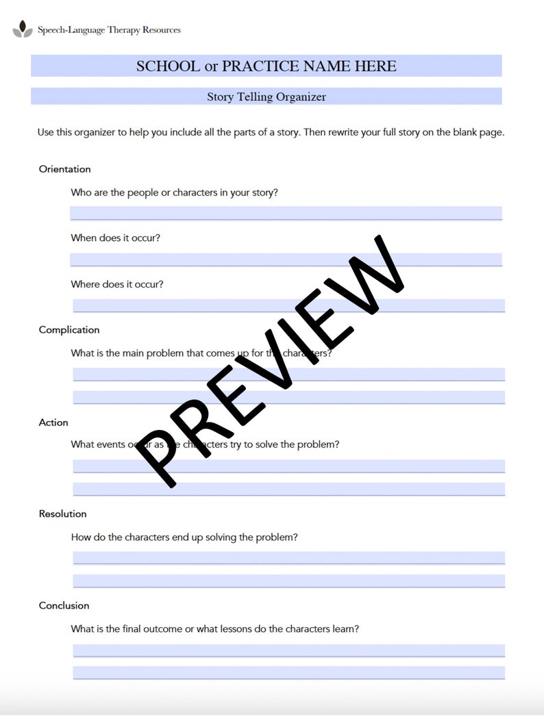 Story Telling Organizer Worksheet for Speech Therapy (editable ...