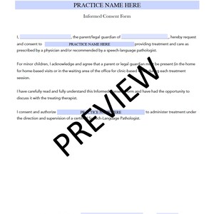 Informed Consent Form for Speech Therapy (editable, Fillable, Printable ...