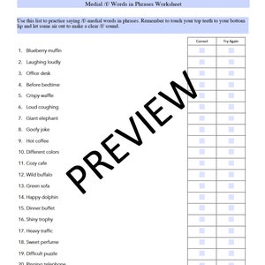 Letter F Beginning Phrases Worksheet for Speech Therapy (printable PDF ...