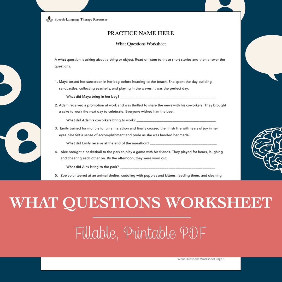 What Questions Worksheet for Speech Therapy (editable, Fillable ...