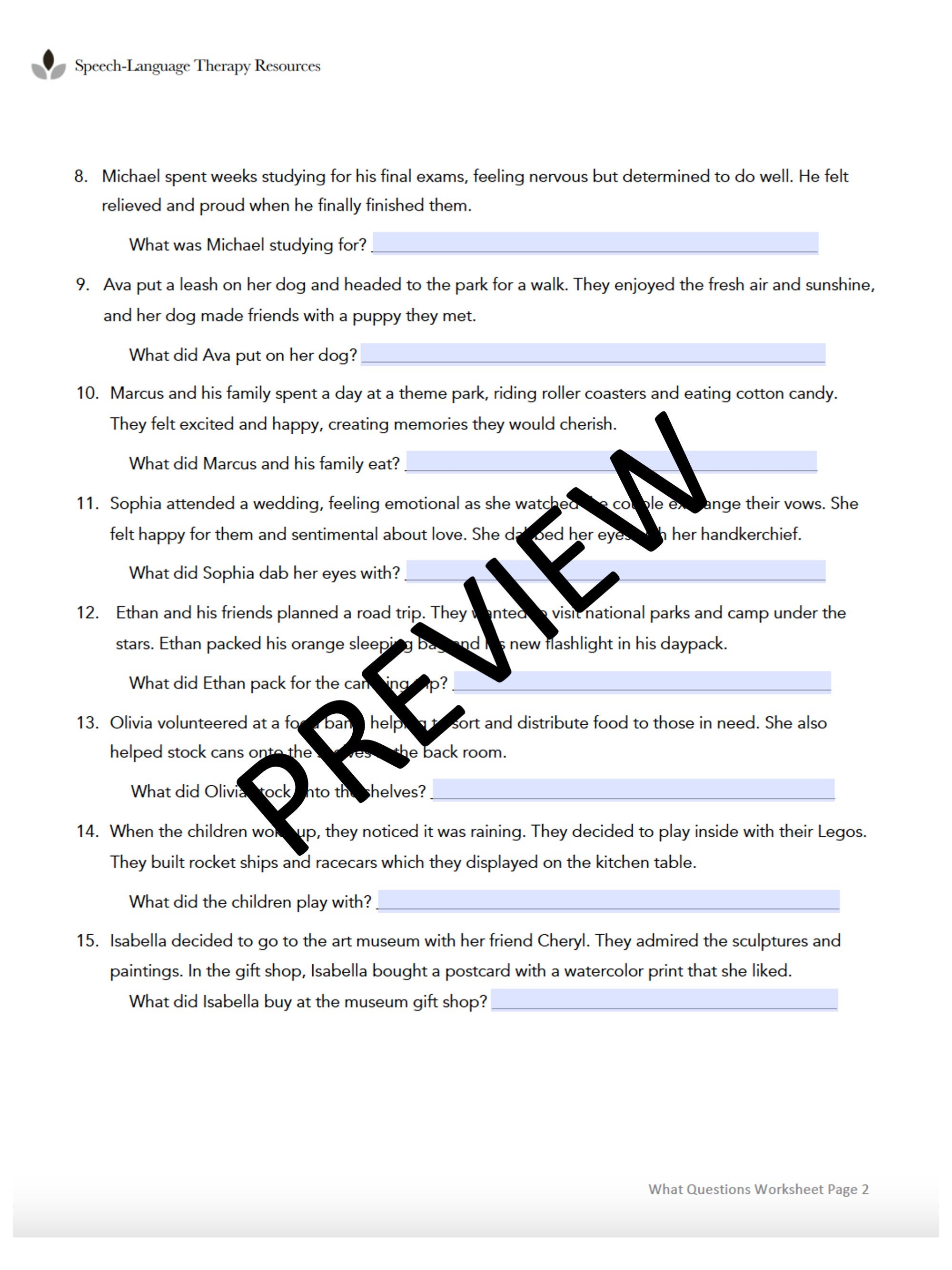 What Questions Worksheet for Speech Therapy (editable, Fillable ...