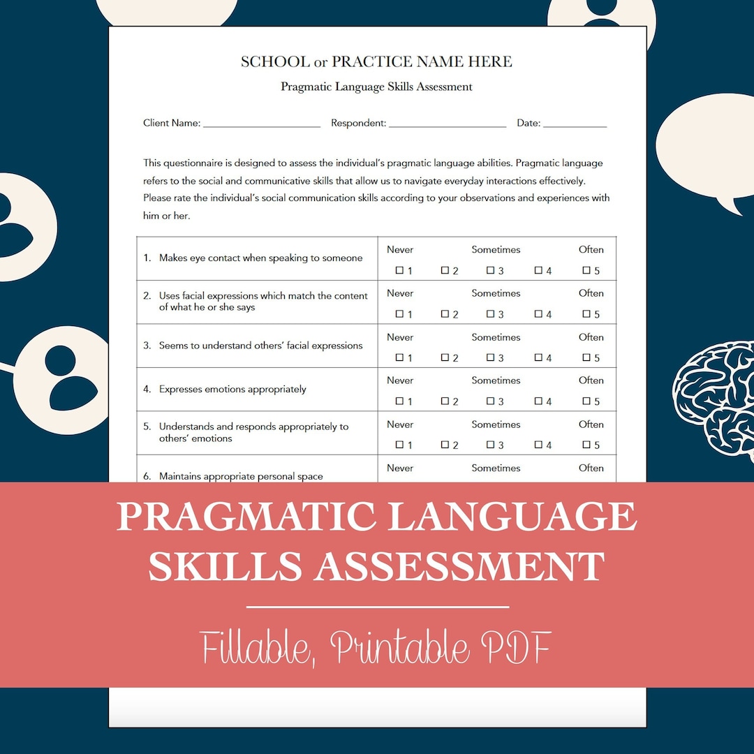 Pragmatic Language Skills Assessment Worksheet for Speech Therapy ...