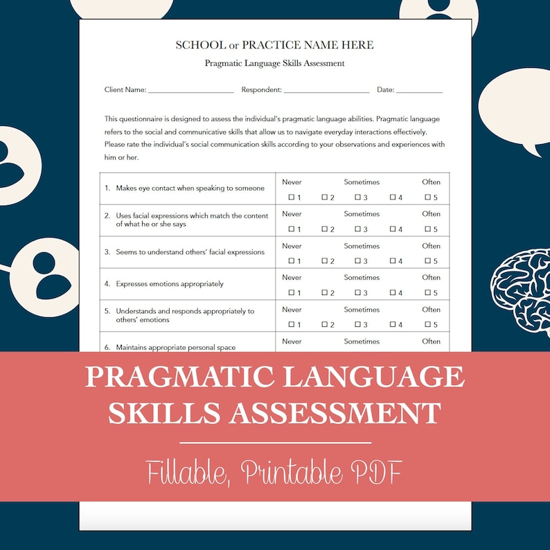 Pragmatic Language Skills Assessment Worksheet for Speech Therapy ...