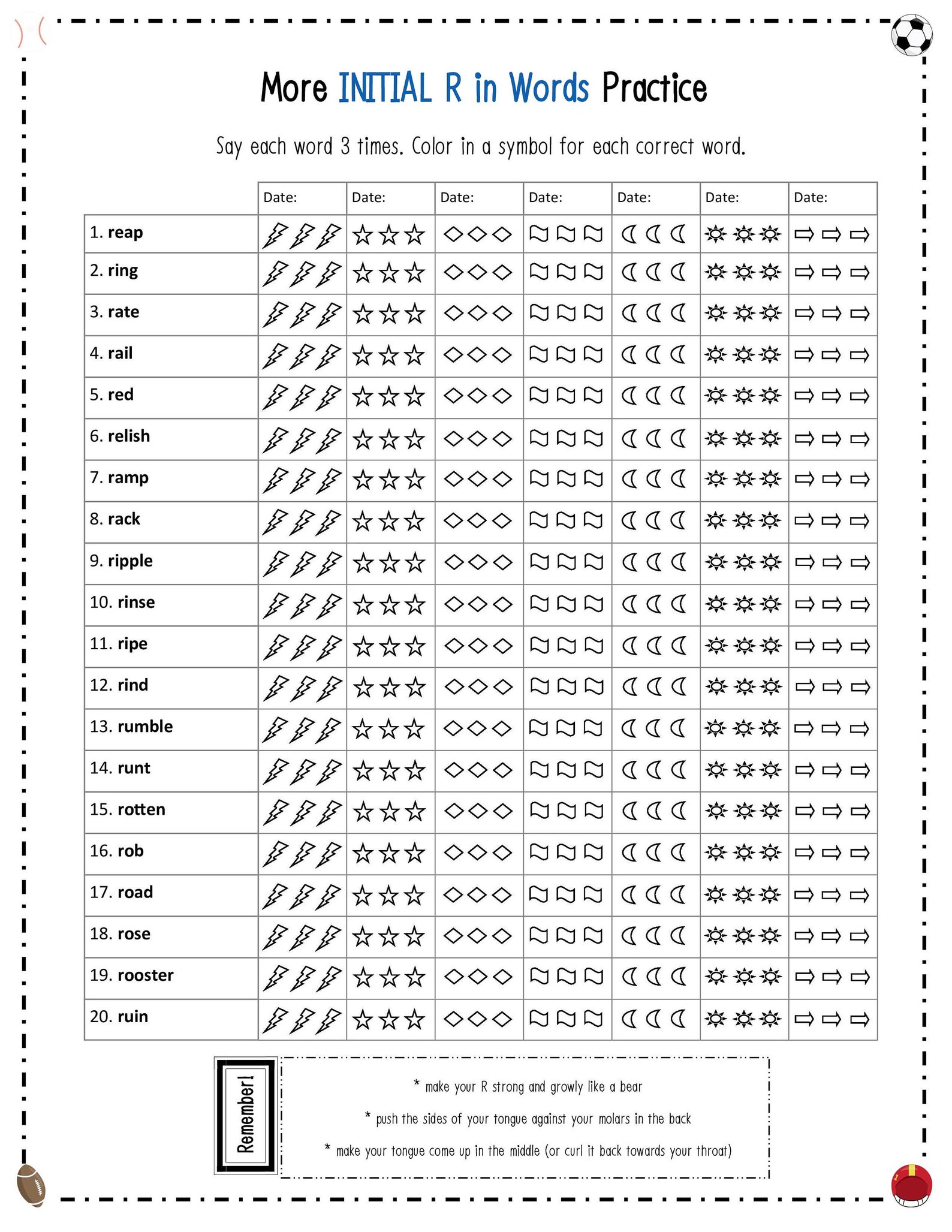 R Sound Articulation Progress Worksheets Bundle for Speech Therapy ...