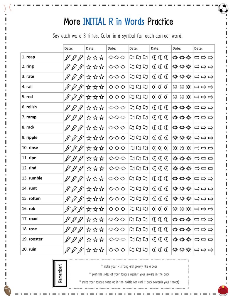 R Sound Articulation Progress Worksheets Bundle for Speech Therapy ...