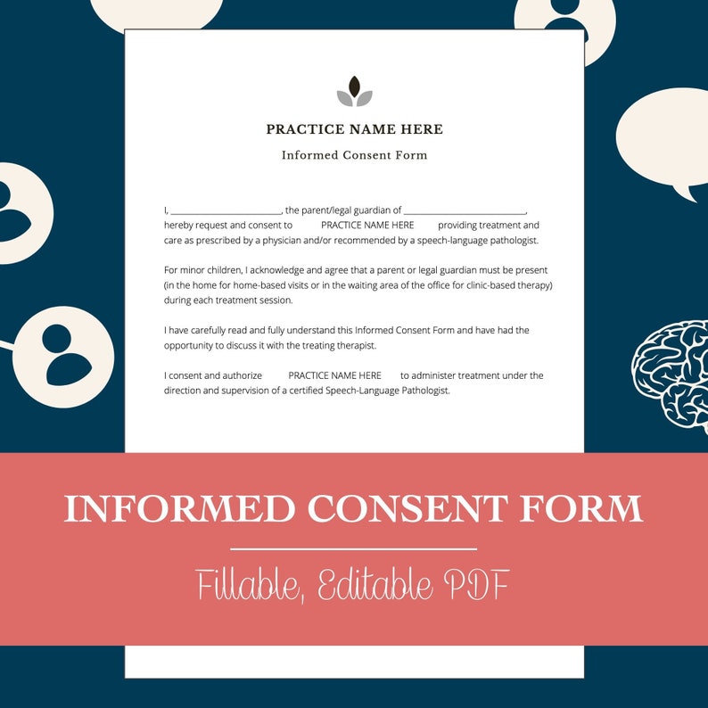 Informed Consent Form for Speech Therapy (editable, Fillable, Printable ...