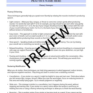 Fluency Strategies Handout Info Sheet for Speech Therapy editable ...