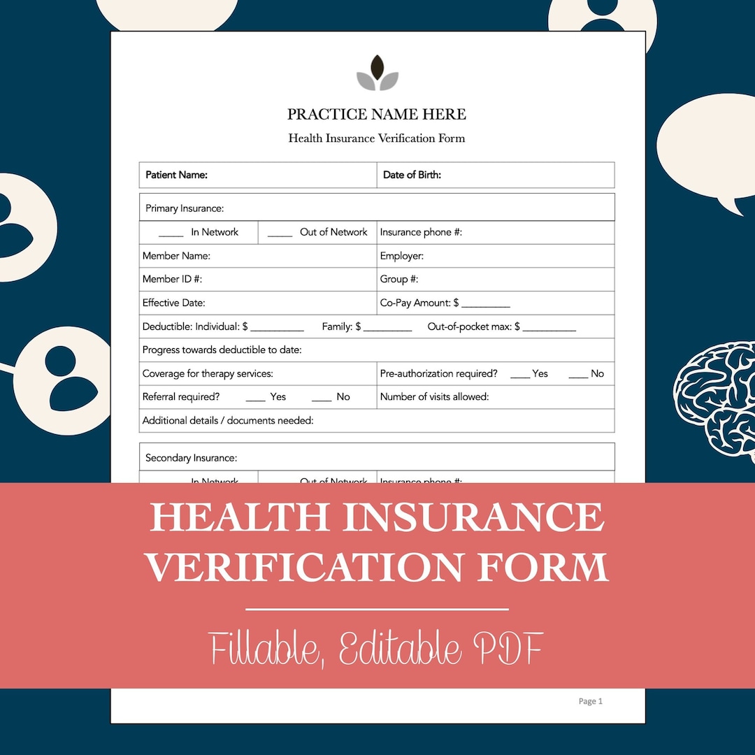 Health Insurance Verification Form for Speech Therapy (editable ...