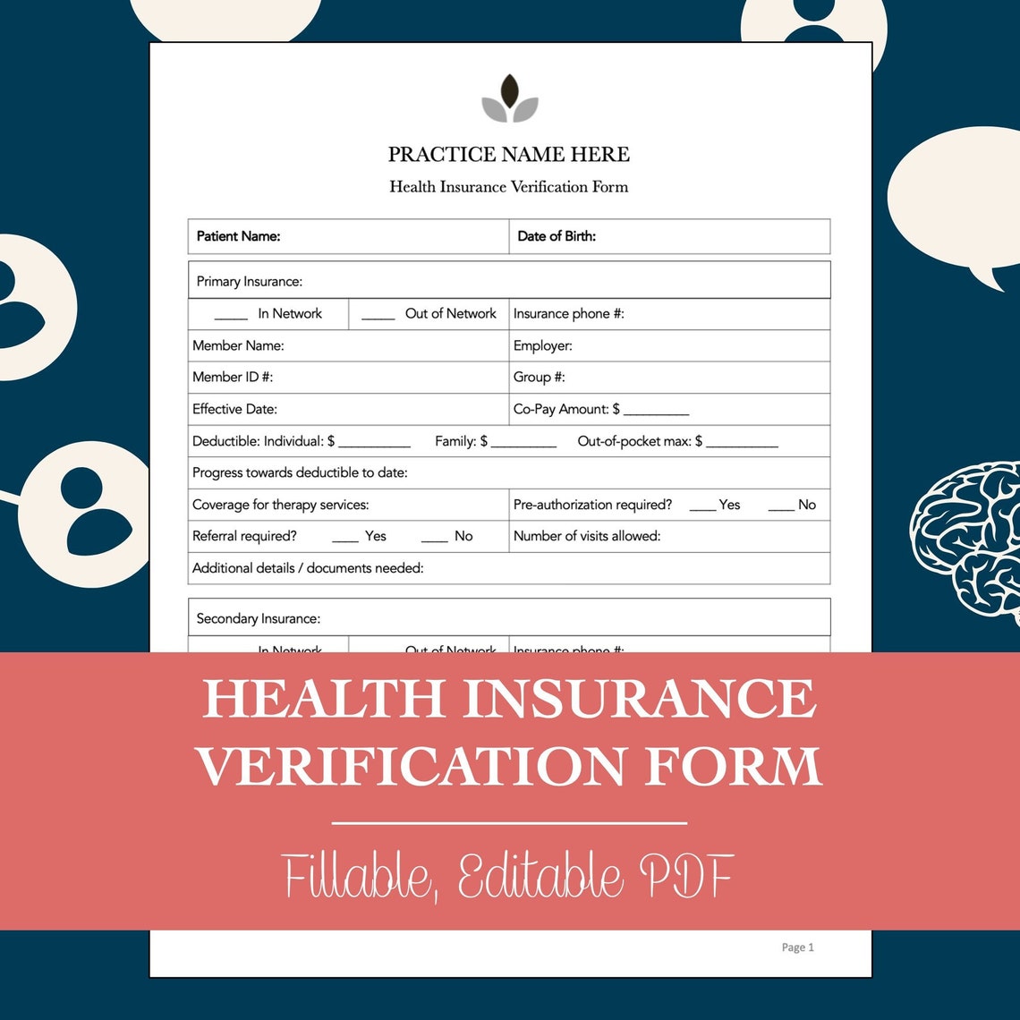 Health Insurance Verification Form for Speech Therapy (editable, Fillable, Printable PDF) - Etsy