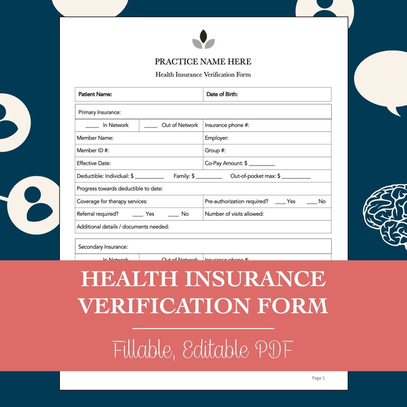 Health Insurance Verification Form for Speech Therapy (editable ...