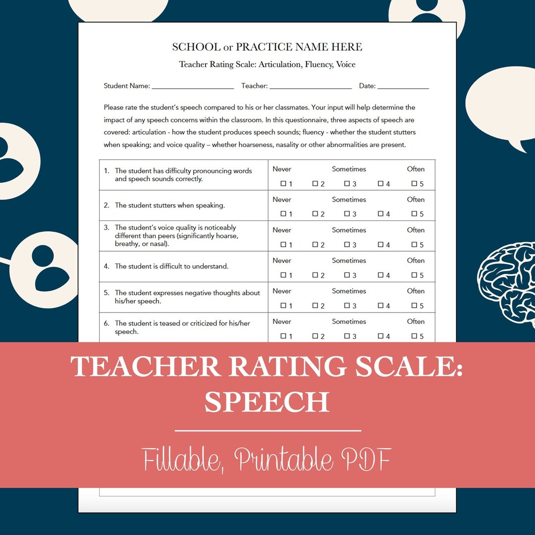 Teacher Rating Scale: Speech Worksheet for Speech Therapy (editable ...