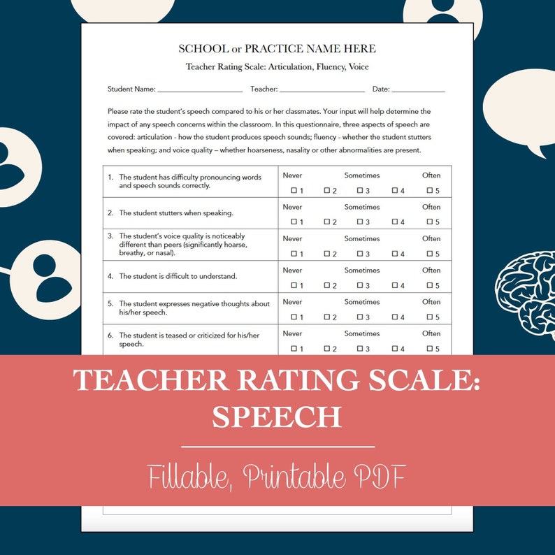 Teacher Rating Scale: Speech Worksheet for Speech Therapy (editable ...
