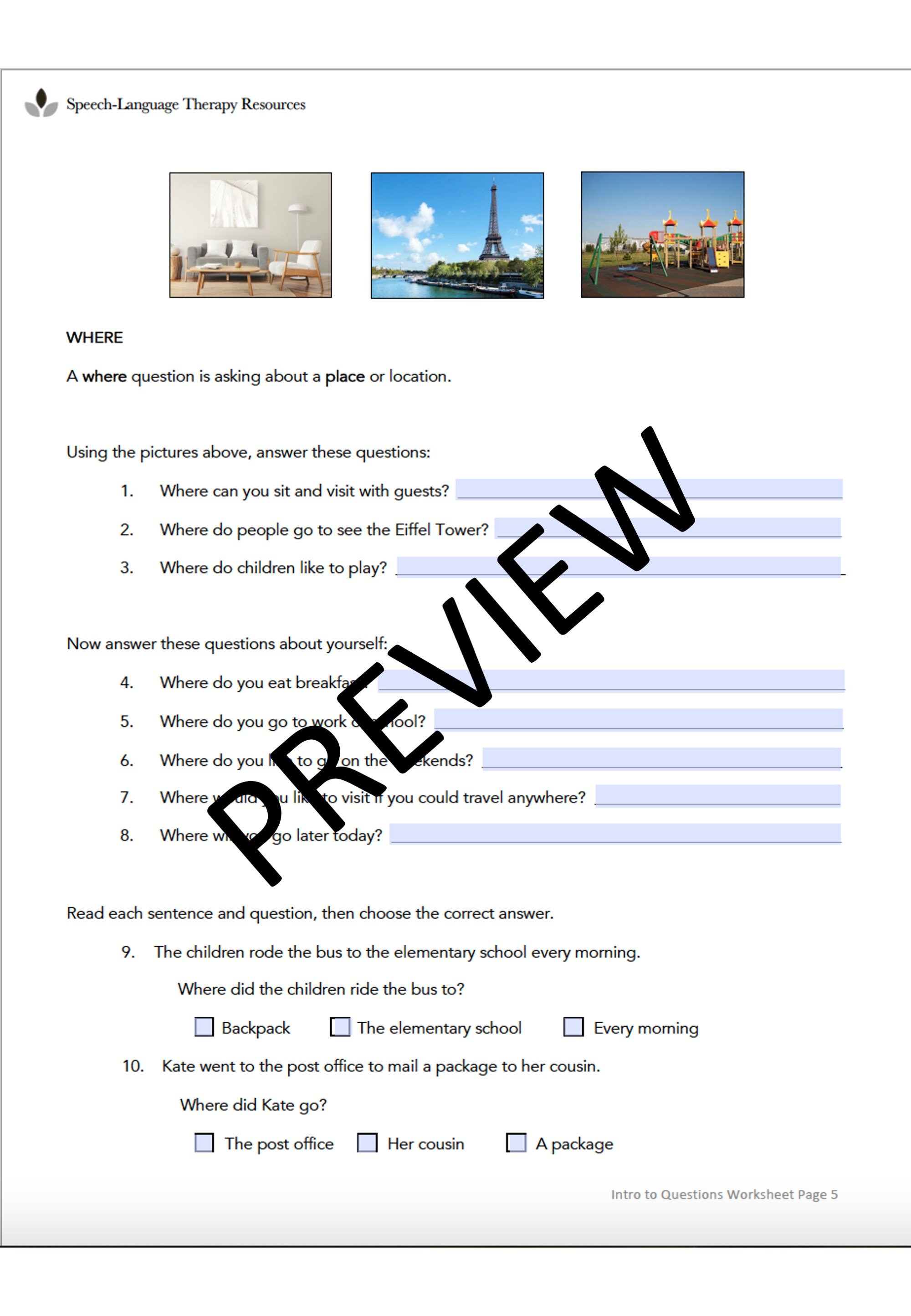 Intro to WH Questions Worksheet for Speech Therapy editable - Etsy