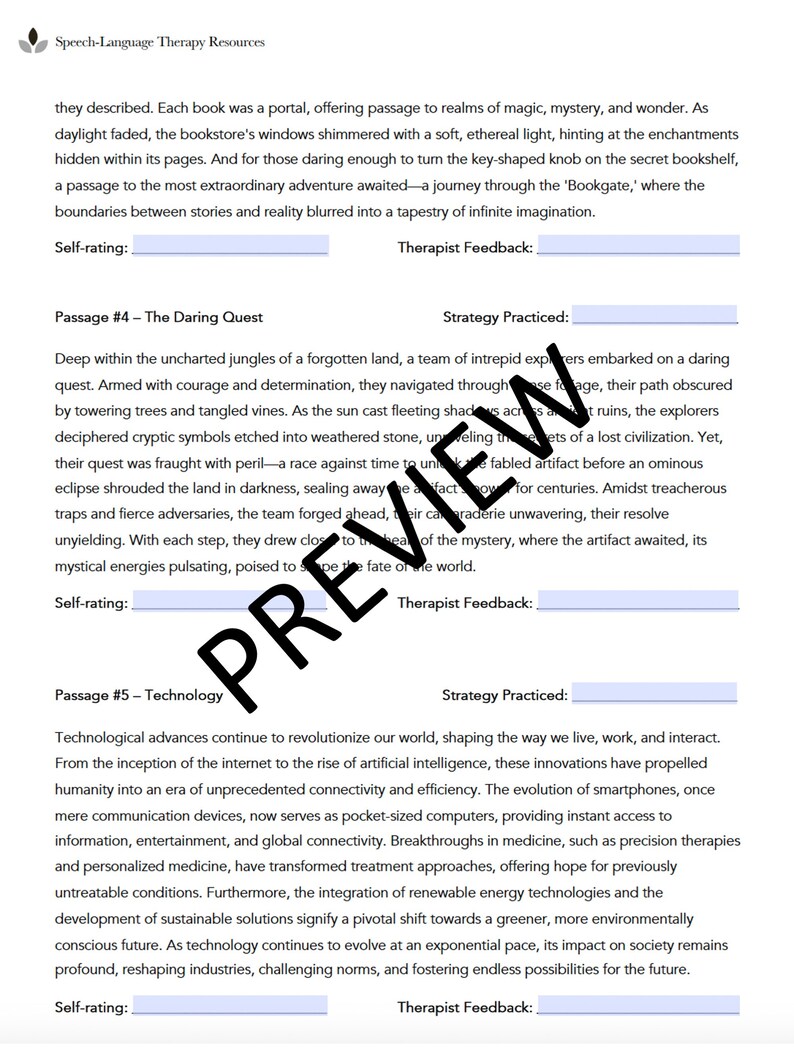 Reading Passages Worksheet for Stuttering Practice (upper Level) for ...