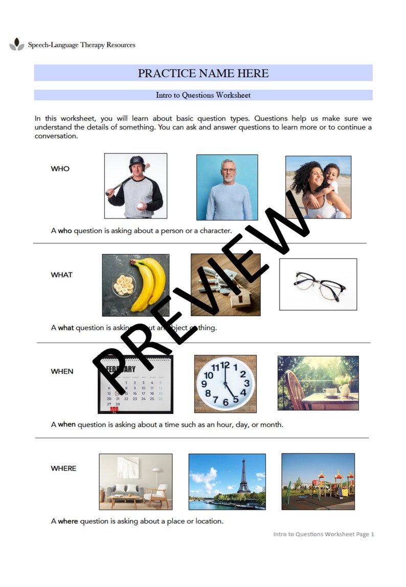 Intro to WH Questions Worksheet for Speech Therapy editable, Fillable ...