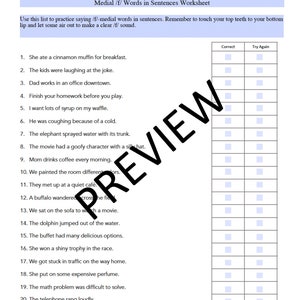 Medial /F/ Words in Sentences Worksheet for Speech Therapy (printable ...