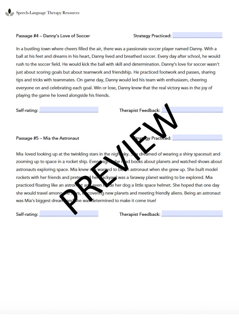 Reading Passages Worksheet for Stuttering Practice (lower Level) for ...