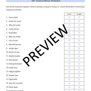 Final /R/ Words “ER” Phrases Worksheet for Speech Therapy (editable ...