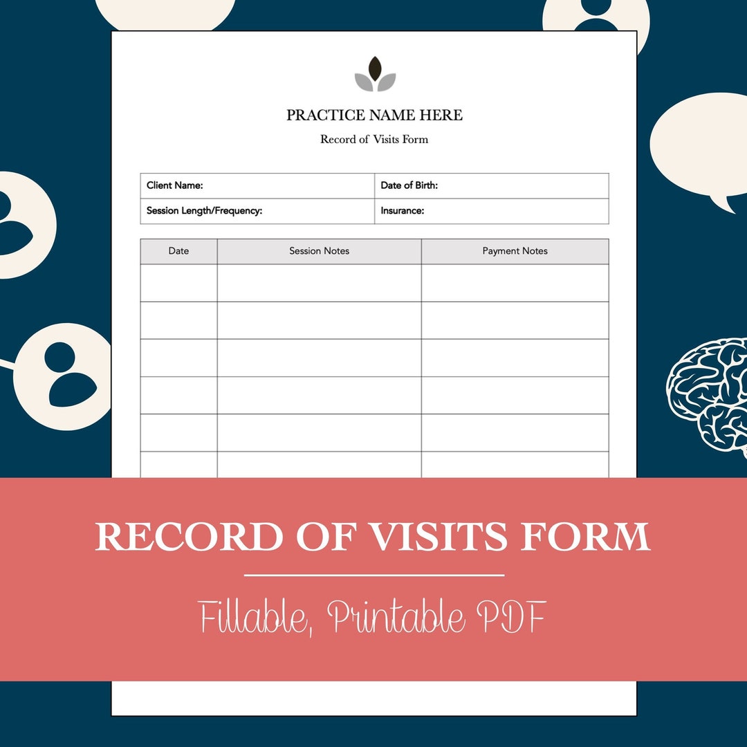 Record of Visits Form for Speech Therapy (editable, Fillable, Printable ...