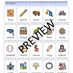 Medial /S/ Words in Pictures Worksheet for Speech Therapy editable ...