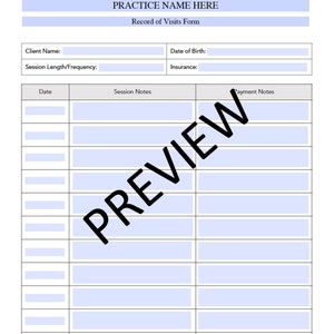 Record of Visits Form for Speech Therapy (editable, Fillable, Printable ...