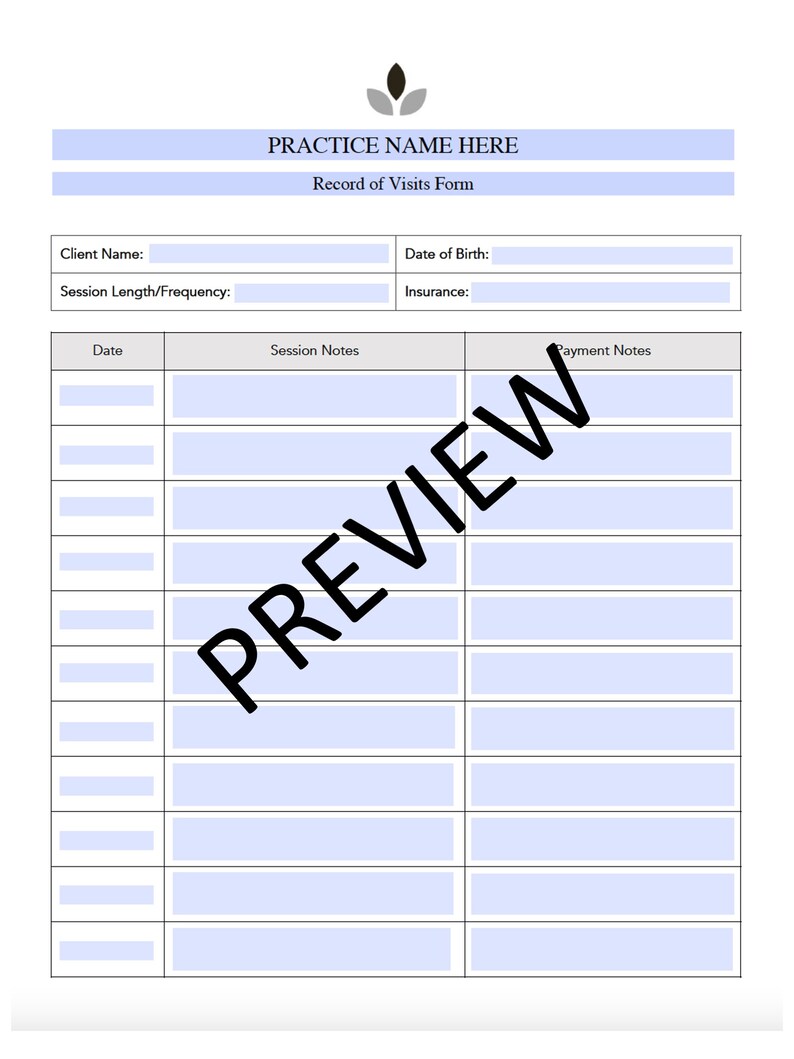 Record of Visits Form for Speech Therapy (editable, Fillable, Printable ...