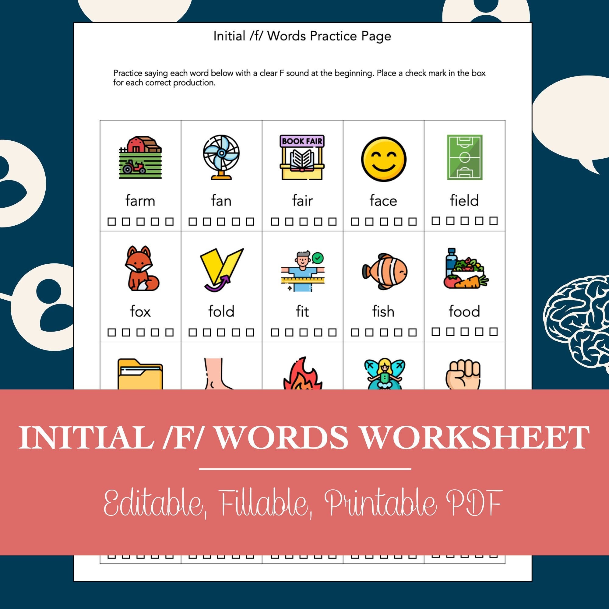 Letter F Beginning Sound Worksheet for Speech Therapy printable PDF - Etsy