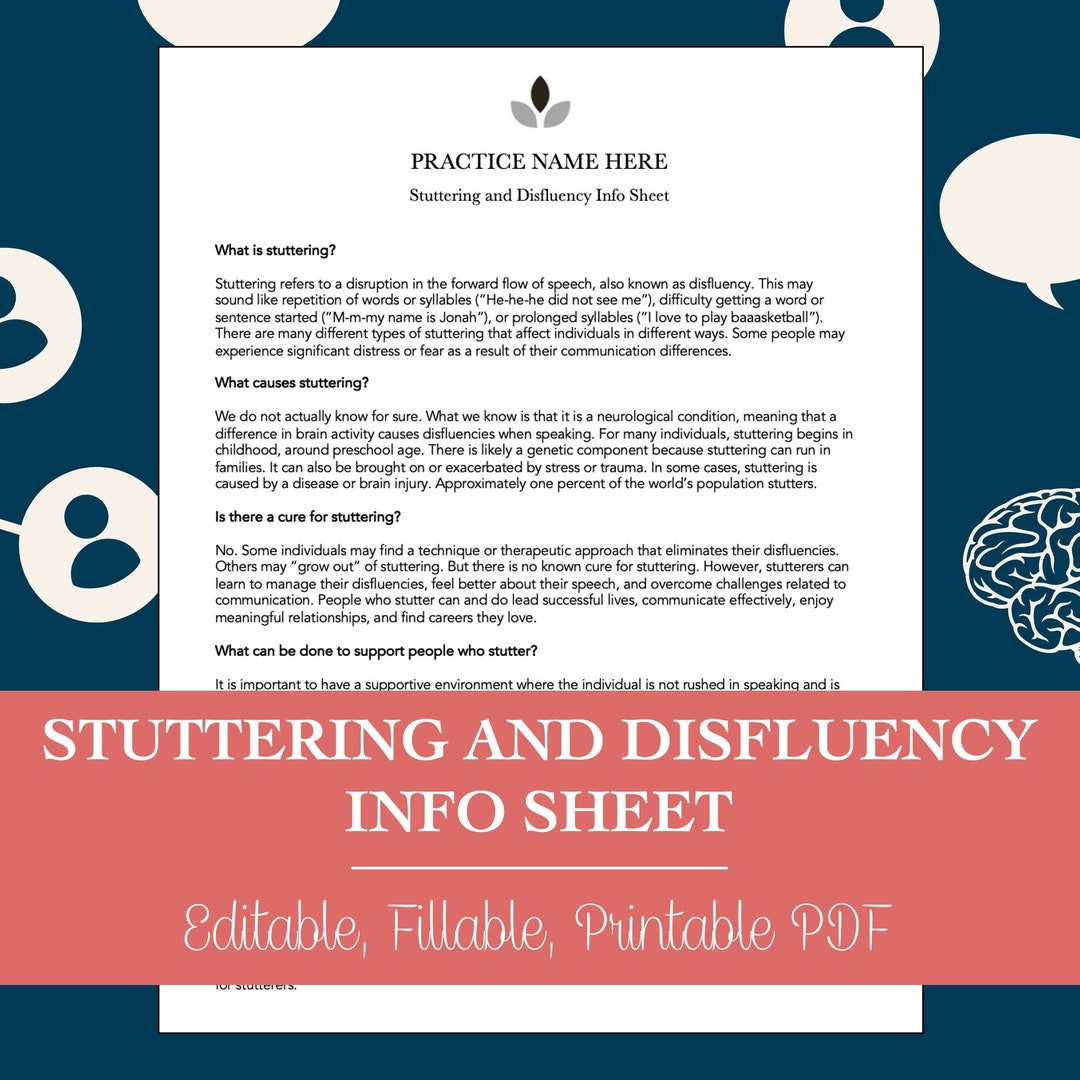 Stuttering and Disfluency Info Sheet for Speech Therapy (editable ...