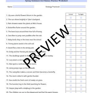 Spring Sentences for Fluency Practice Worksheet for Speech Therapy ...